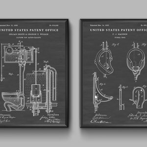 Urinal & Toilet Flush Patent Wall Art, Plumbing Inventions, Mens ...