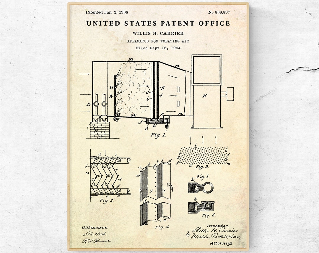 First Carrier Air Conditioner 1906 Patent Print. Air Conditioning ...