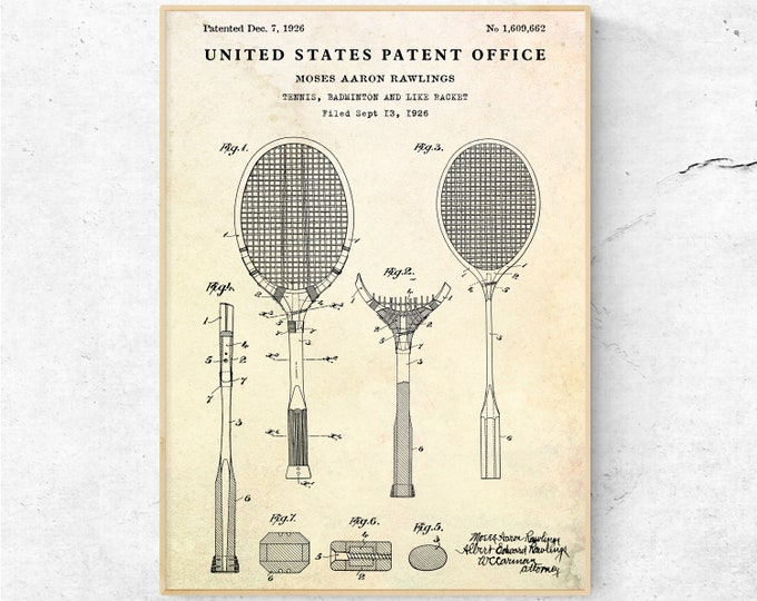 Tennis & Badminton Racket 1925 Original Patent Print Blueprint Drawing ...