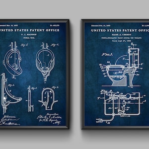 Toilet Patent Wall Art. Urinal & Toilet Flush Inventions, Mens Bathroom ...