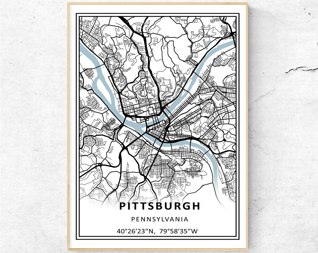 Pittsburgh PA City Map Print, Modern Minimalist Map Wall Art ...
