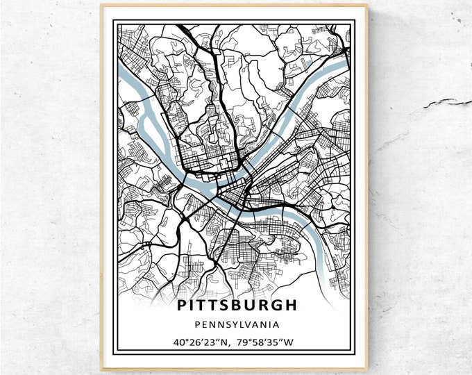 PITTSBURGH MAP - Minimalist Pittsburgh Art Print, Customizable City Map ...