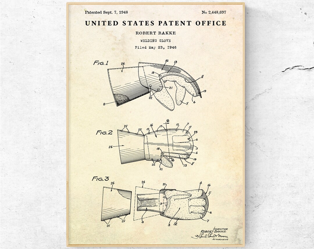 Welding Glove 1948 Patent Print. Welding Safety Invention Blueprint ...