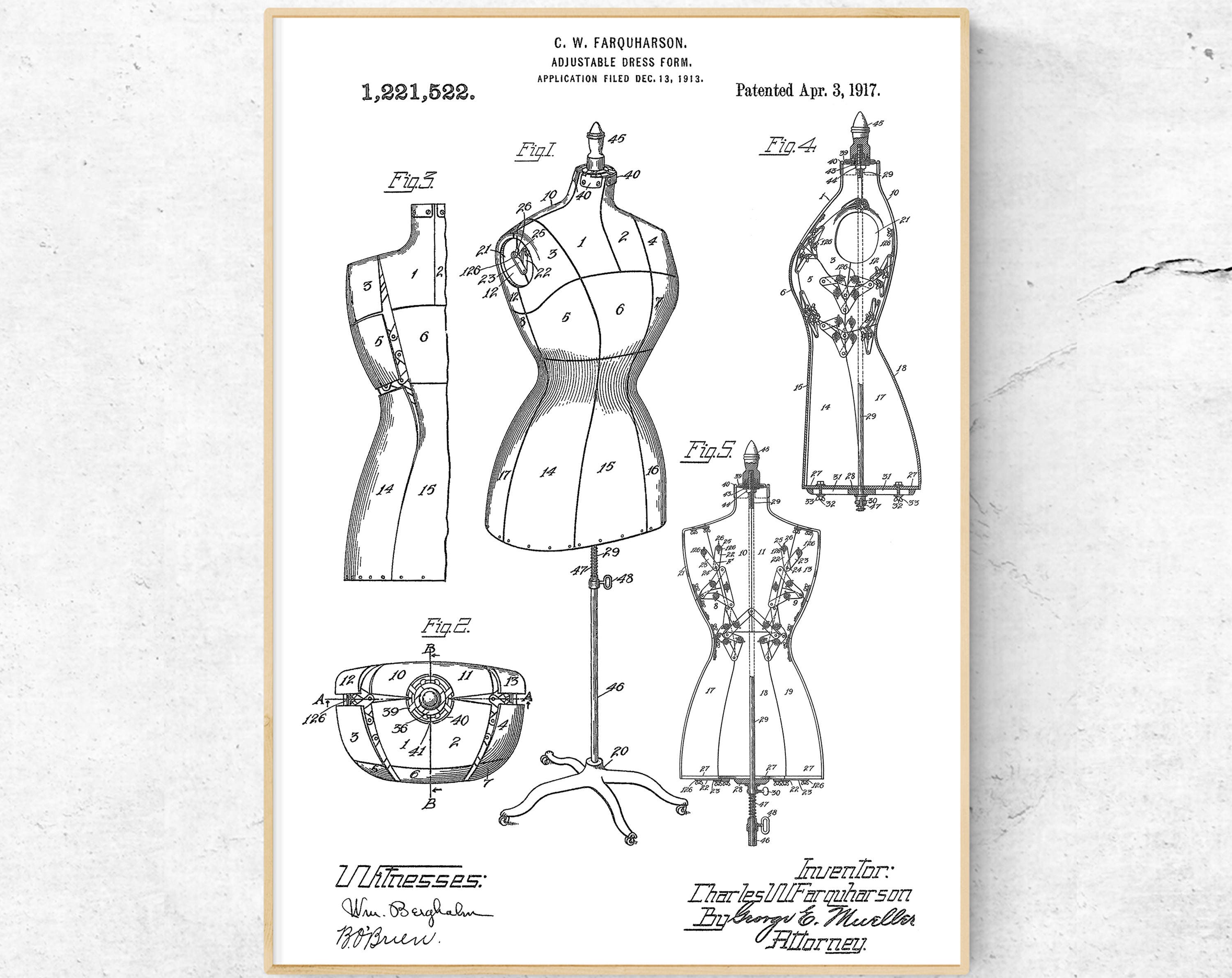 Dress Form 1917 Patent Print. Blueprint Poster, Sewing Room Wall Art ...