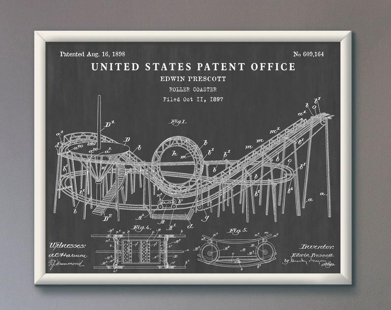 Roller Coaster Patent Art Print. Vintage Inventions Blueprint - Etsy