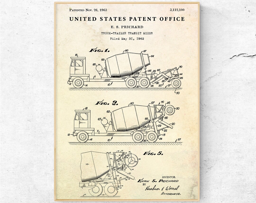 Concrete Mixer 1963 Patent Print. Cement Truck Invention, Transit Mixer ...