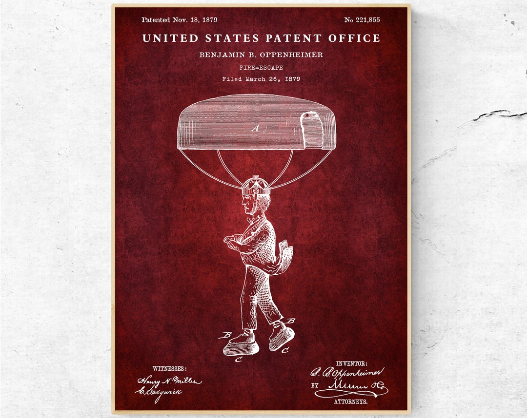Fire Escape Parachute 1879 Patent Print. Fire House Vintage Decor ...
