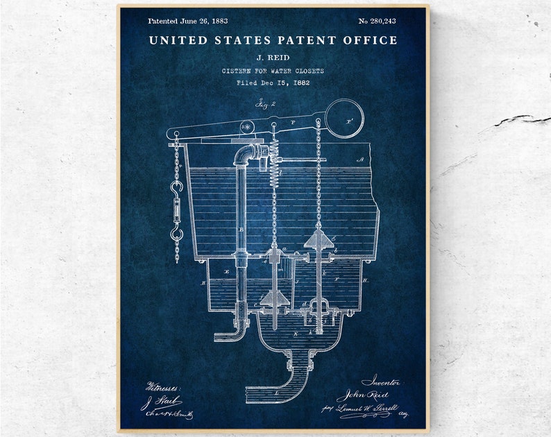 Water Closet 1883 Patent Print. Bathroom Vintage Decor. Inventions ...