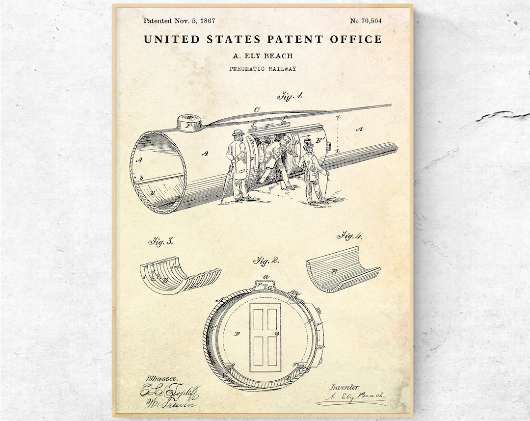 Pneumatic Railway Tube 1867 Patent Print. Vacuum Railroad Blueprint ...