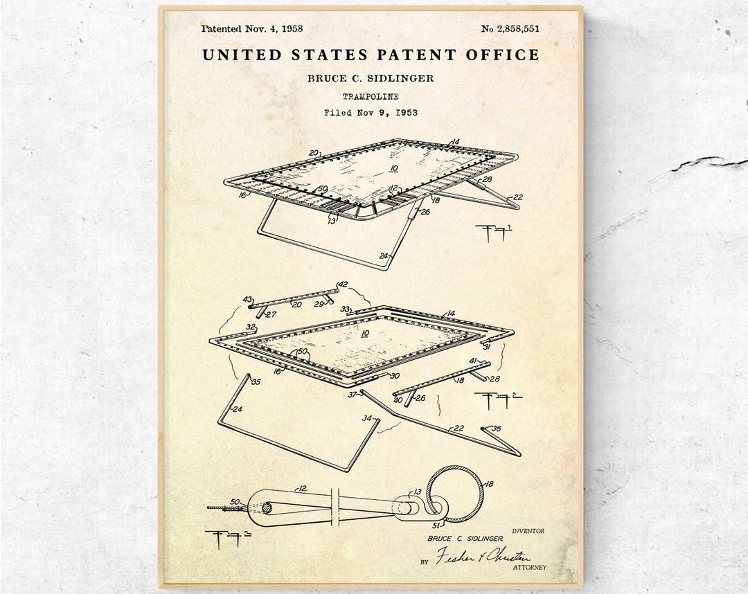 Trampoline 1958 Patent Print. Sports Athletic Invention Poster ...