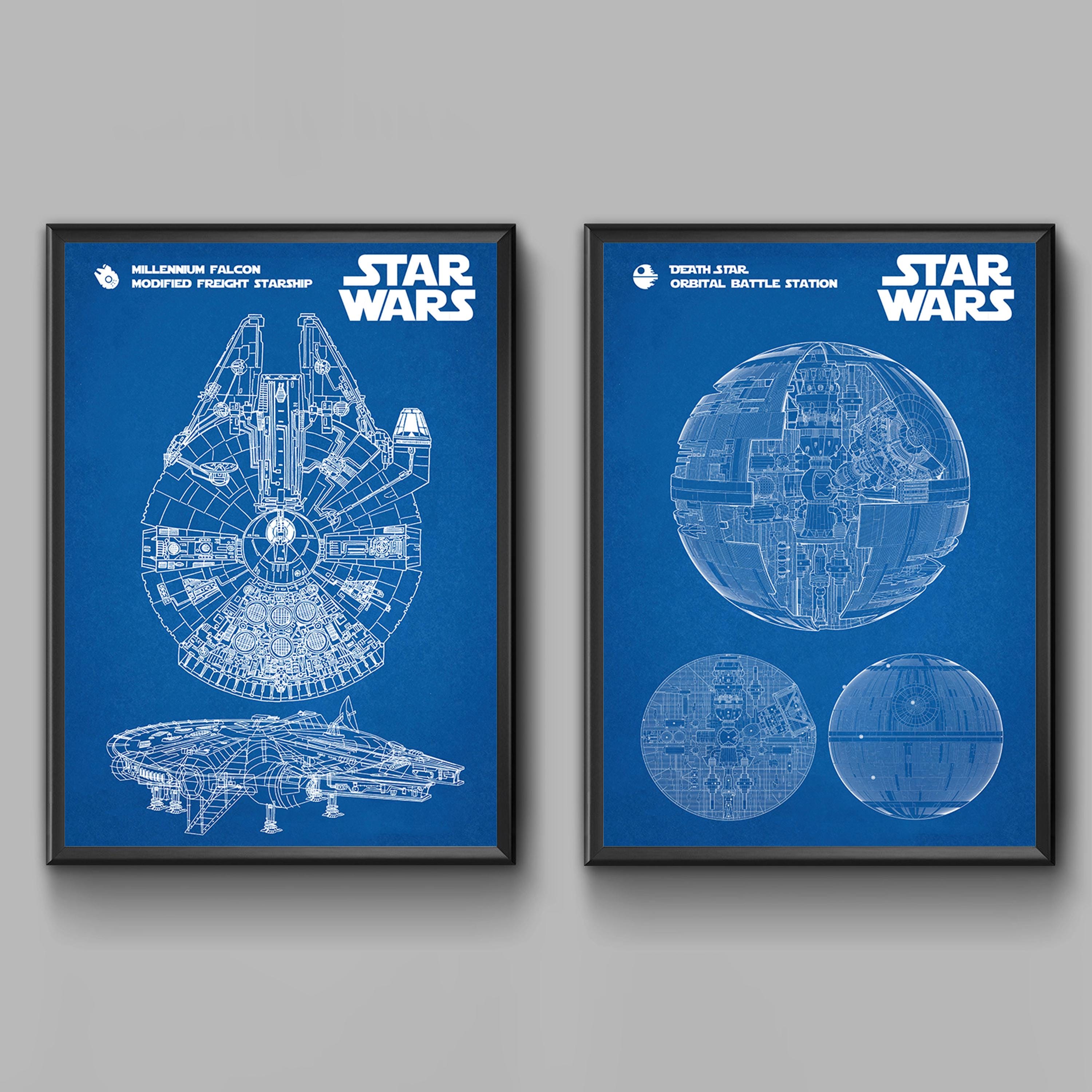 Death Star & Millennium Falcon Schematic Wall Art, Star Wars Decor ...
