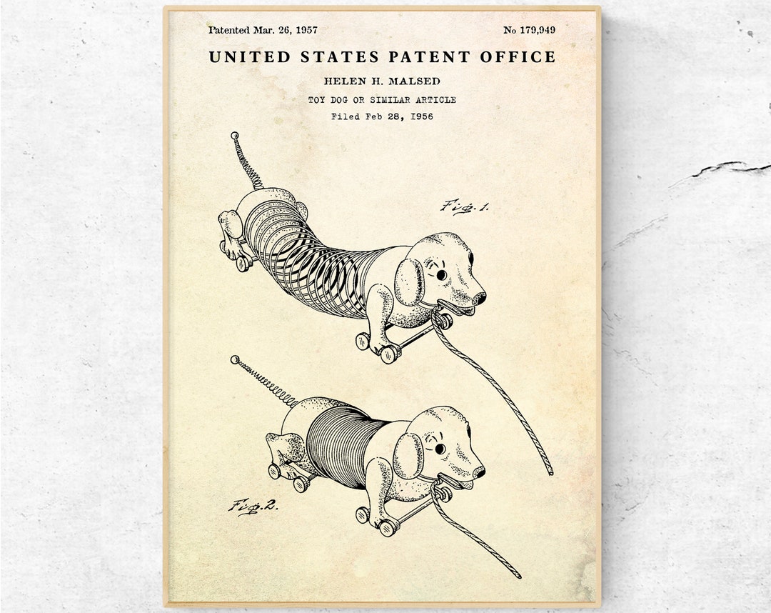 Slinky Dog 1957 Patent Print, Sausage Dog Toy Invention Blueprint ...