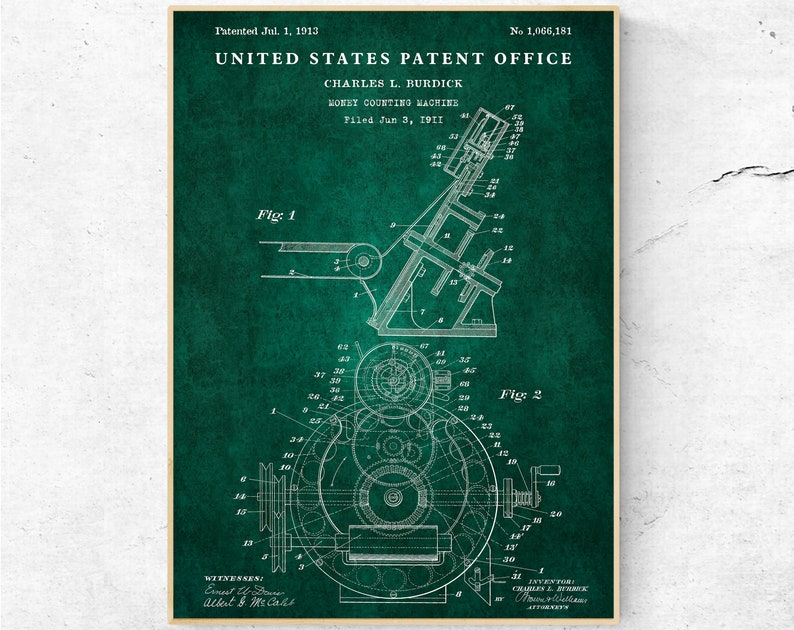 Money Counting Machine 1913 Patent Print. Cash Inventions Blueprint ...