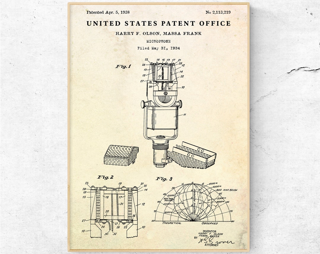 Microphone 1938 Patent Print. Vocal Recording Inventions Blueprint ...