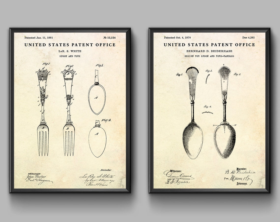Fork and Spoon Patent Prints. Vintage Kitchen Sign Blueprint - Etsy