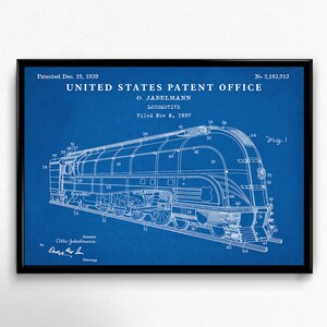 Locomotive 1939 Patent Print, Railways Wall Art, Train Gift, Inventions ...