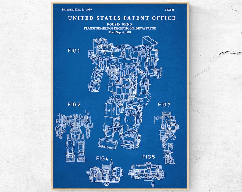 Decepticon Devastator Wall Decor G1 Autobots Car Patent Print | Etsy