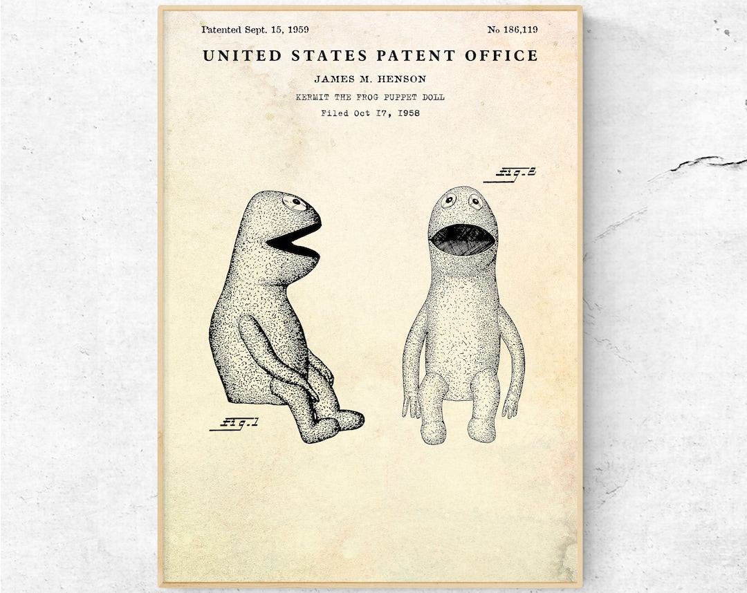 Frog Puppet Doll 1959 Patent Print. Blueprint Poster. Kids Room Vintage ...