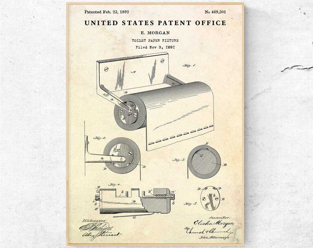 Toilet Paper Fixture 1892 Patent Print. Bathroom Wall Art, Invention ...