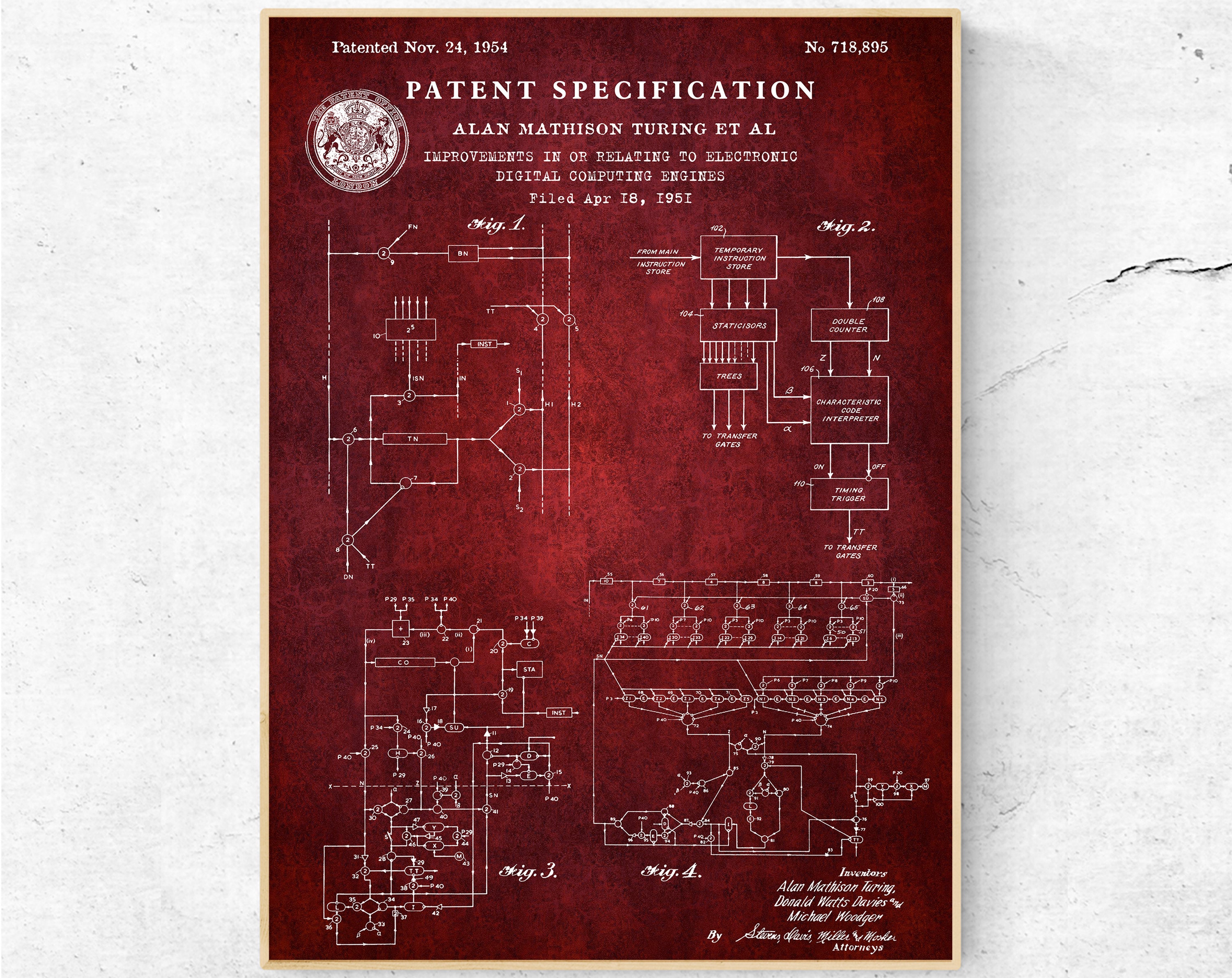 First Computer ACE Mainframe 1954 UK Patent Print. IT Inventions ...