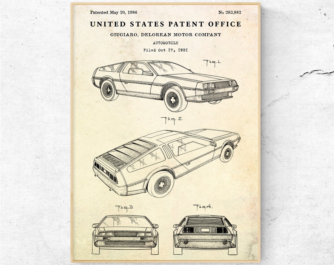 Delorean Patent Print. Concept Car Blueprint Poster. Automotive Garage ...