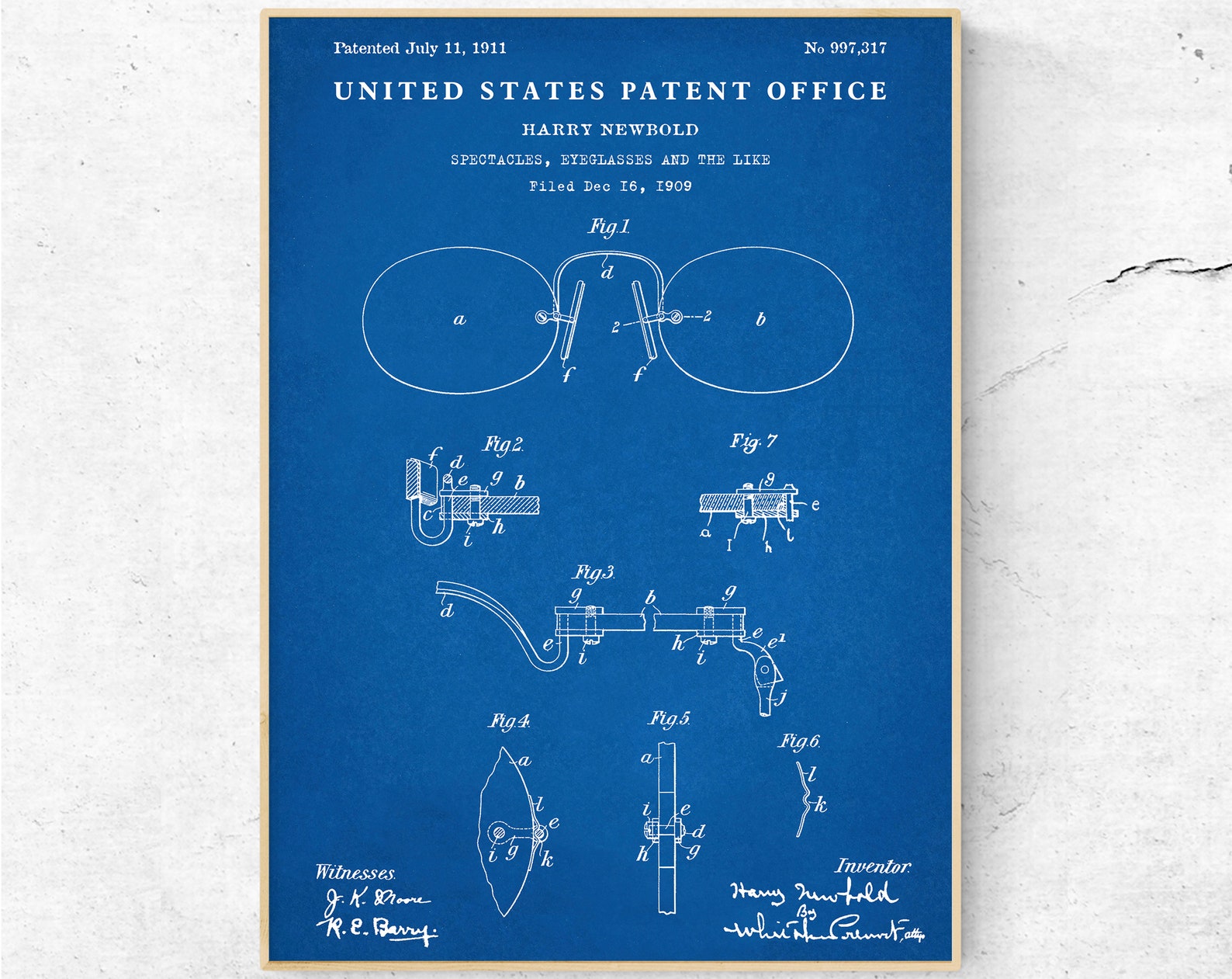 Eyeglasses 1911 Patent Print. Spectacles Blueprint Poster, Vision ...