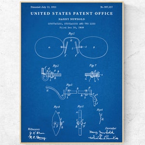 Eyeglasses 1911 Patent Print. Spectacles Blueprint Poster, Vision ...