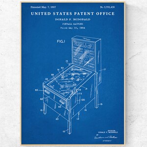Pinball Machine 1957 Patent Print. Blueprint Poster. Gamer Gift. Retro ...