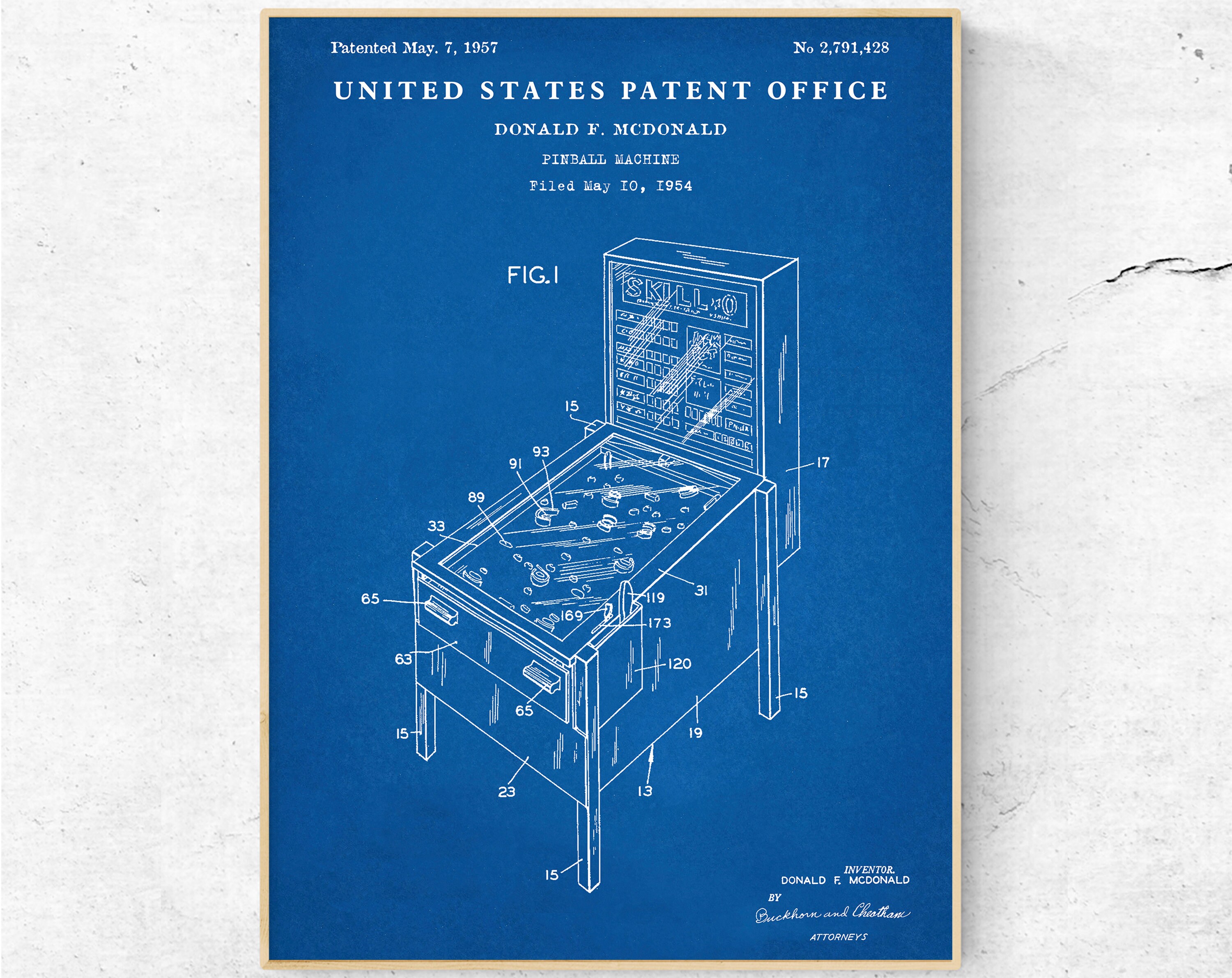 Pinball Machine 1957 Patent Print. Blueprint Poster. Gamer Gift. Retro ...