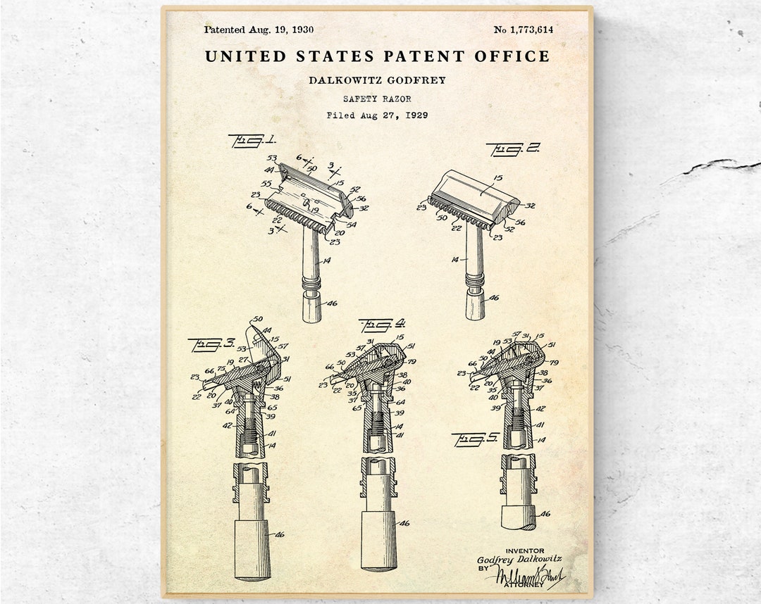 Vintage Safety Razor Patent Print. Bathroom Wall Art. Shaving Decor ...