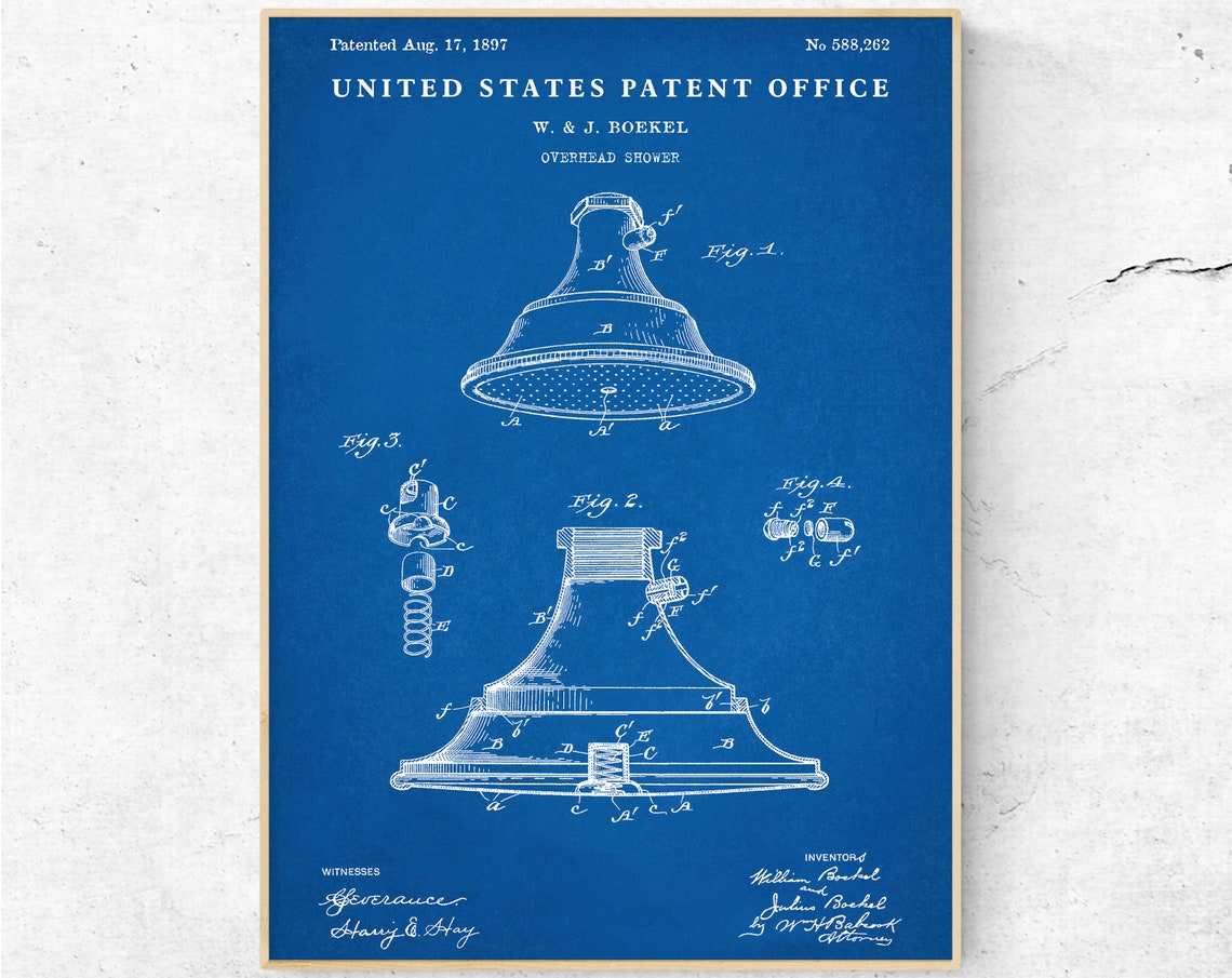 Bathroom Wall Decor. Shower Head Patent Print. Vintage | Etsy