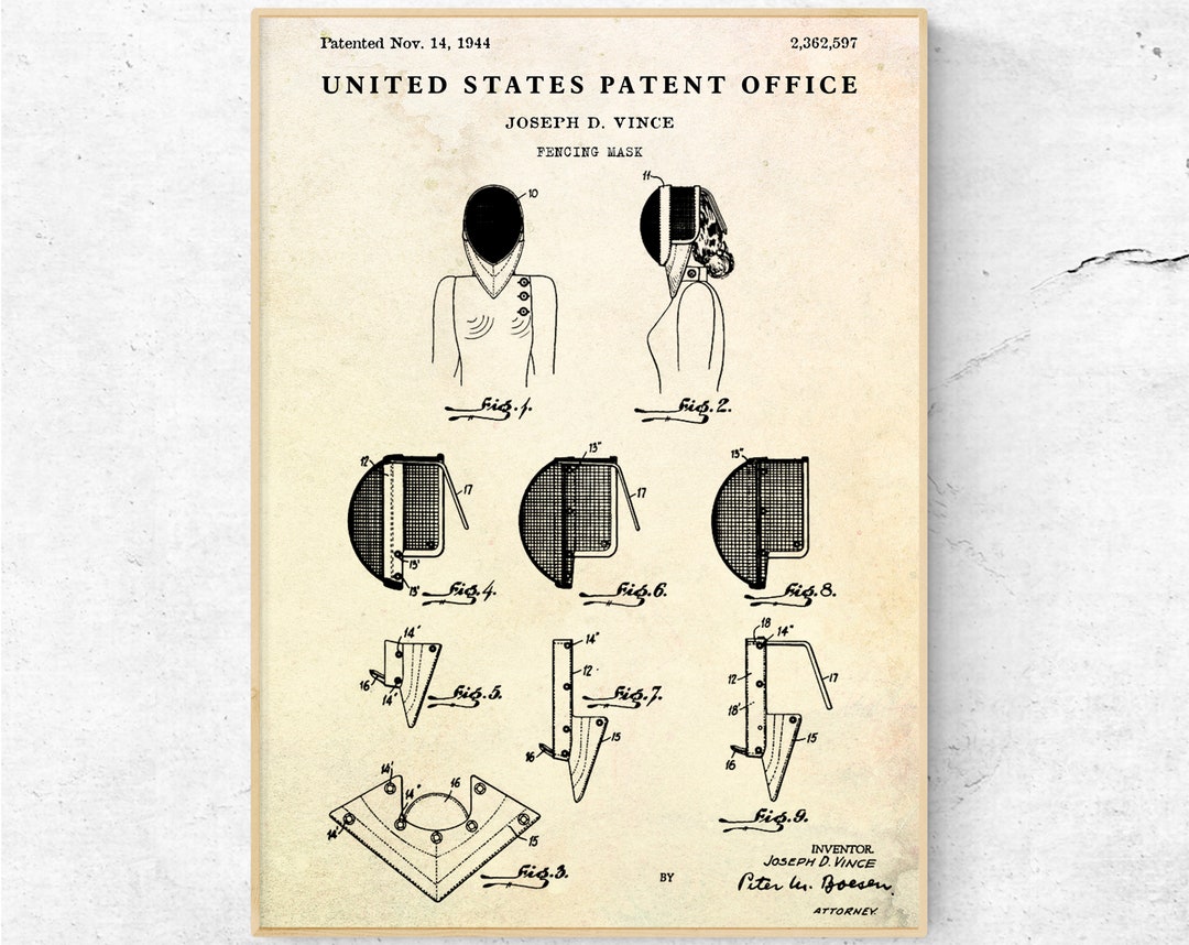 Fencing Mask Patent Print. Vintage Decor. Sports Inventions Blueprint ...