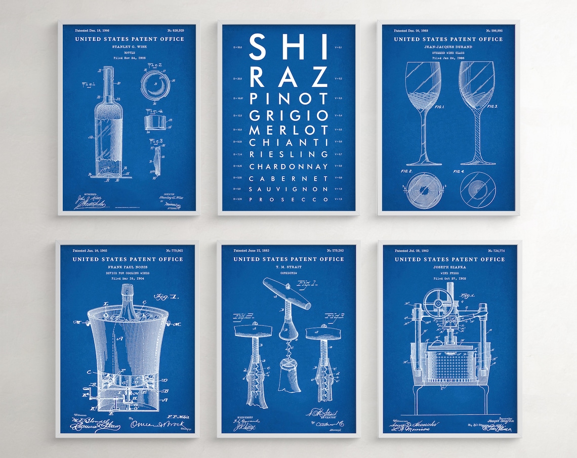 Wine Wall Art Eye Chart Wine Types Sign Wine Patent Prints. - Etsy