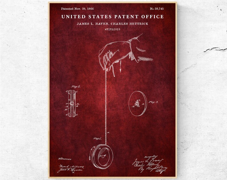 Yo-yo 1866 Patent Poster Vintage Whirligig Invention Kids - Etsy