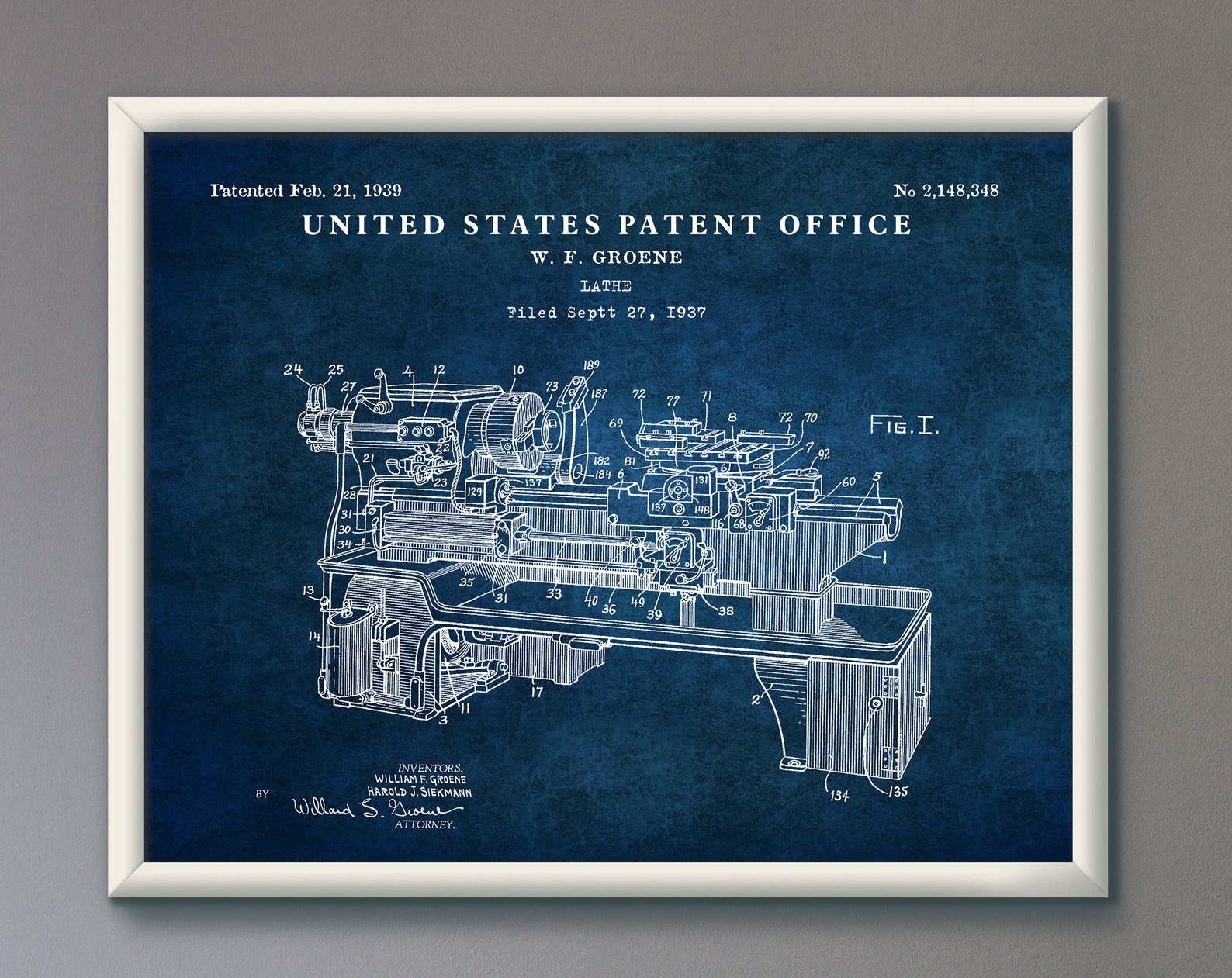 Lathe Patent Print. Blueprint Poster. Vintage Machine Tools Inventions ...