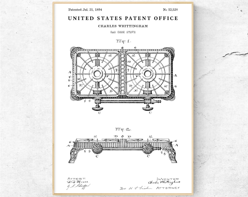 Gas Cook Stove 1894 Patent Print. Vintage Wall Art, Inventions ...