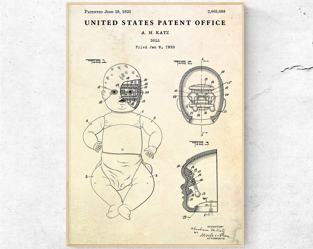 Doll 1935 Patent Print, Vintage Mechanical Toy Doll Blueprint Poster ...
