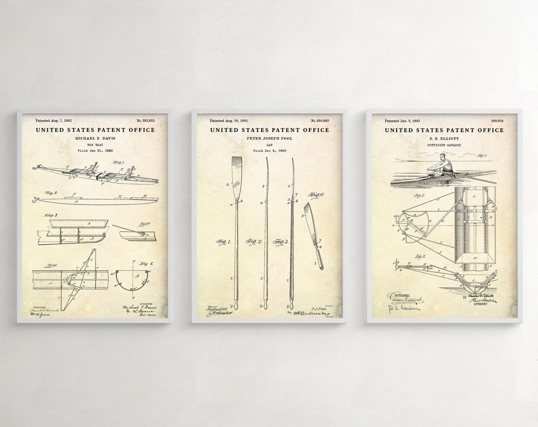 Rowing Wall Art: Outrigger Oarlock, Row Boat & Oars Patent Prints ...