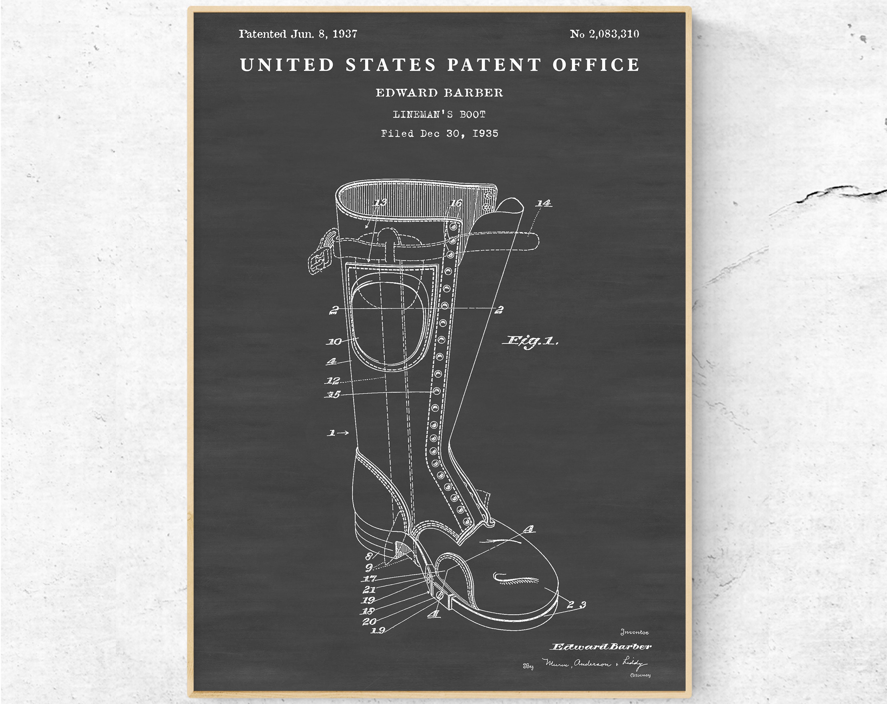 Lineman's Boot 1981 Patent Print. Lineman Wall Art, Vintage Inventions ...