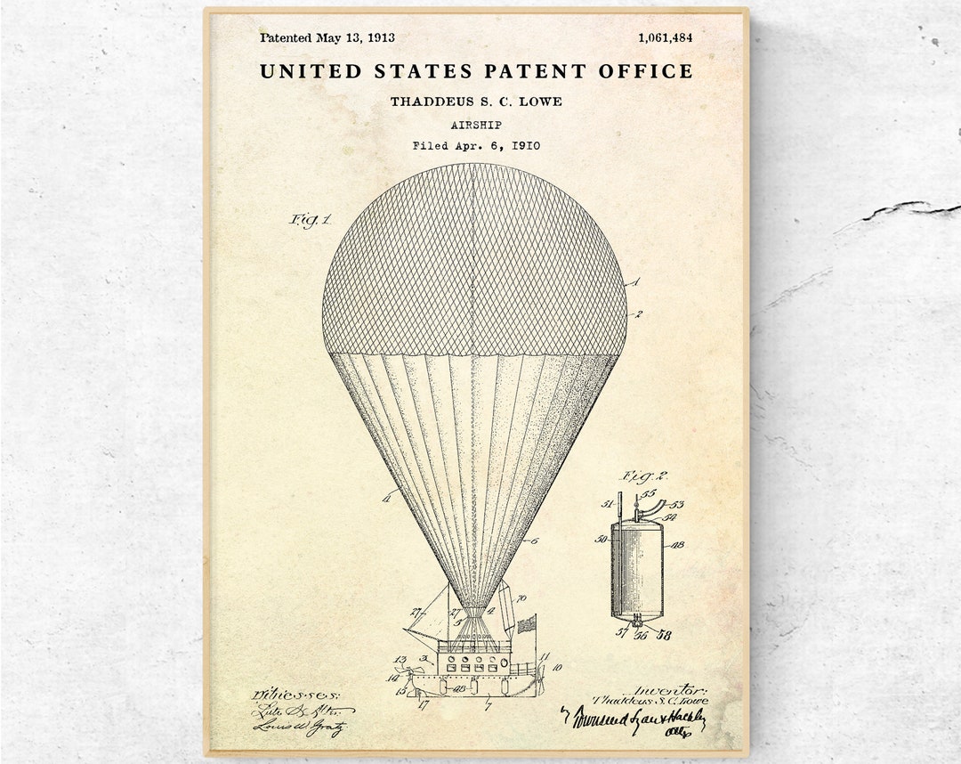 Airship 1913 Patent Poster. Aviation Inventions. Hot Air Balloon ...