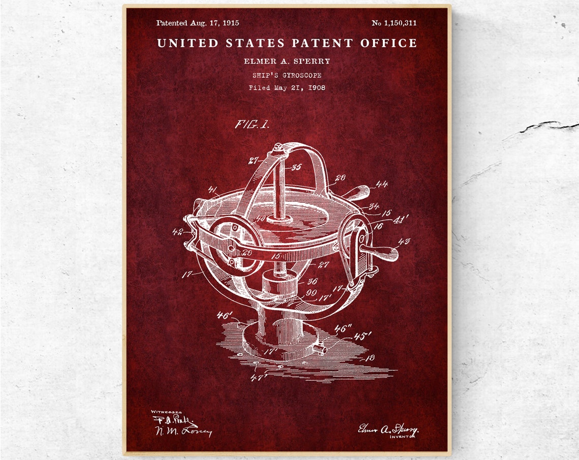 Sperry Gyroscope 1915 Patent Print. Sailing Navigation Inventions ...