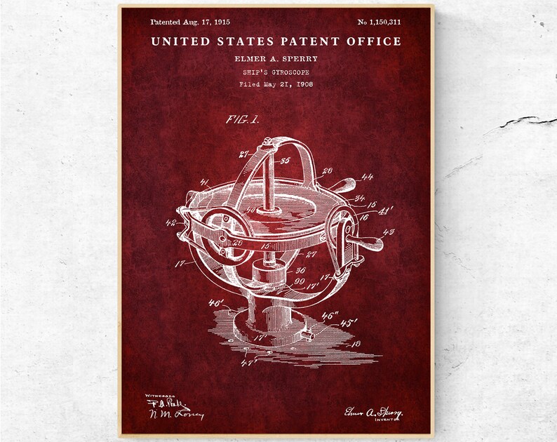 Sperry Gyroscope 1915 Patent Print. Sailing Navigation Inventions ...