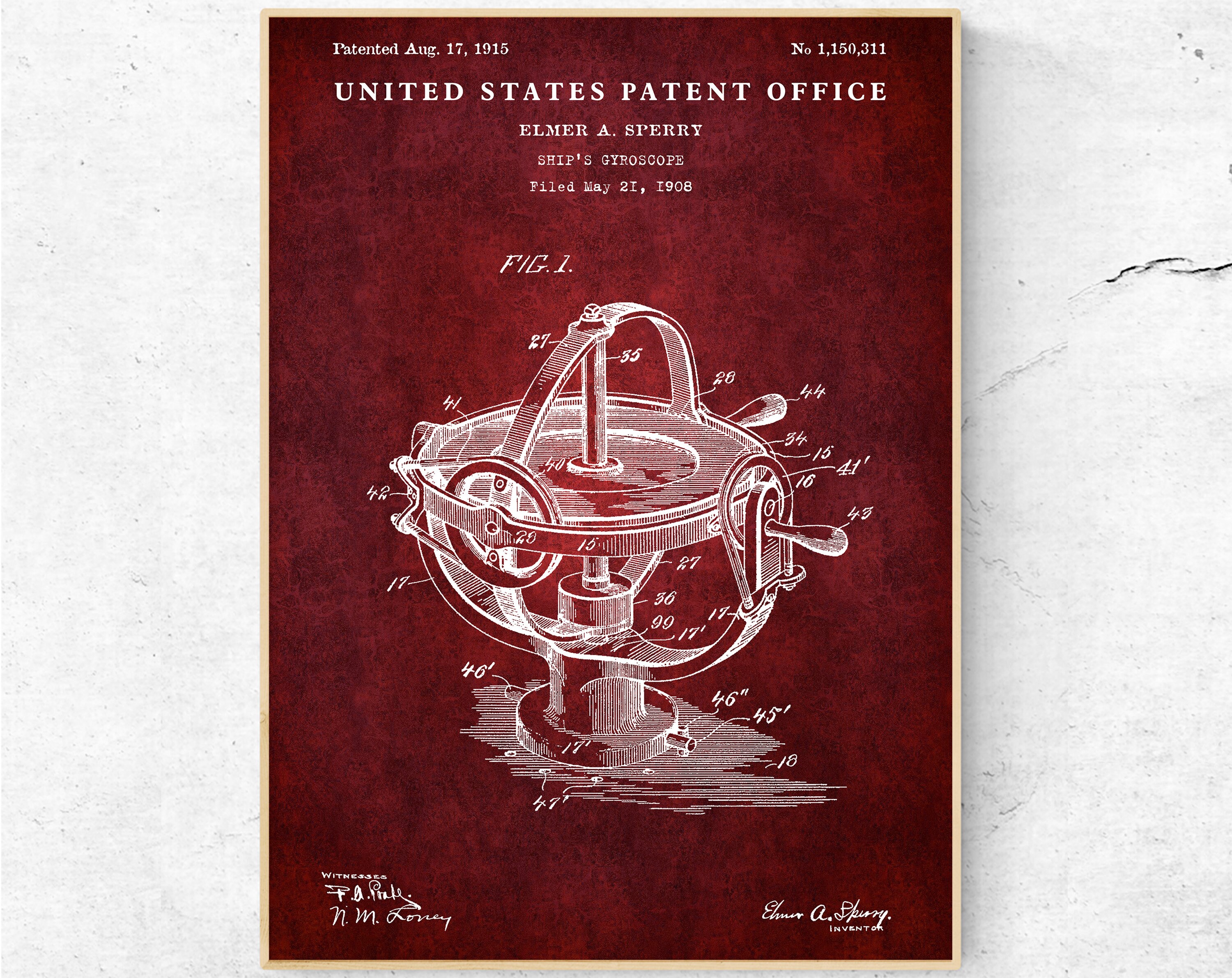 Sperry Gyroscope 1915 Patent Print. Sailing Navigation Inventions ...