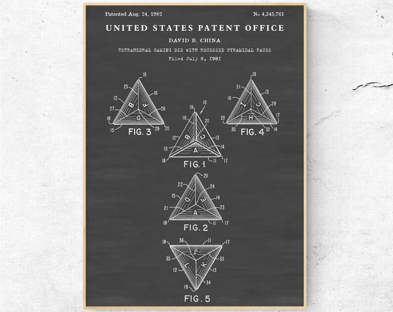 Tetrahedral Dice Patent Art Print. Dungeon Dragons Blueprint Poster ...