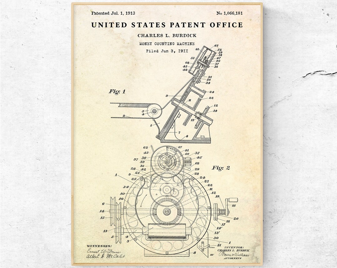 Money Counting Machine 1913 Patent Print. Cash Inventions Blueprint ...