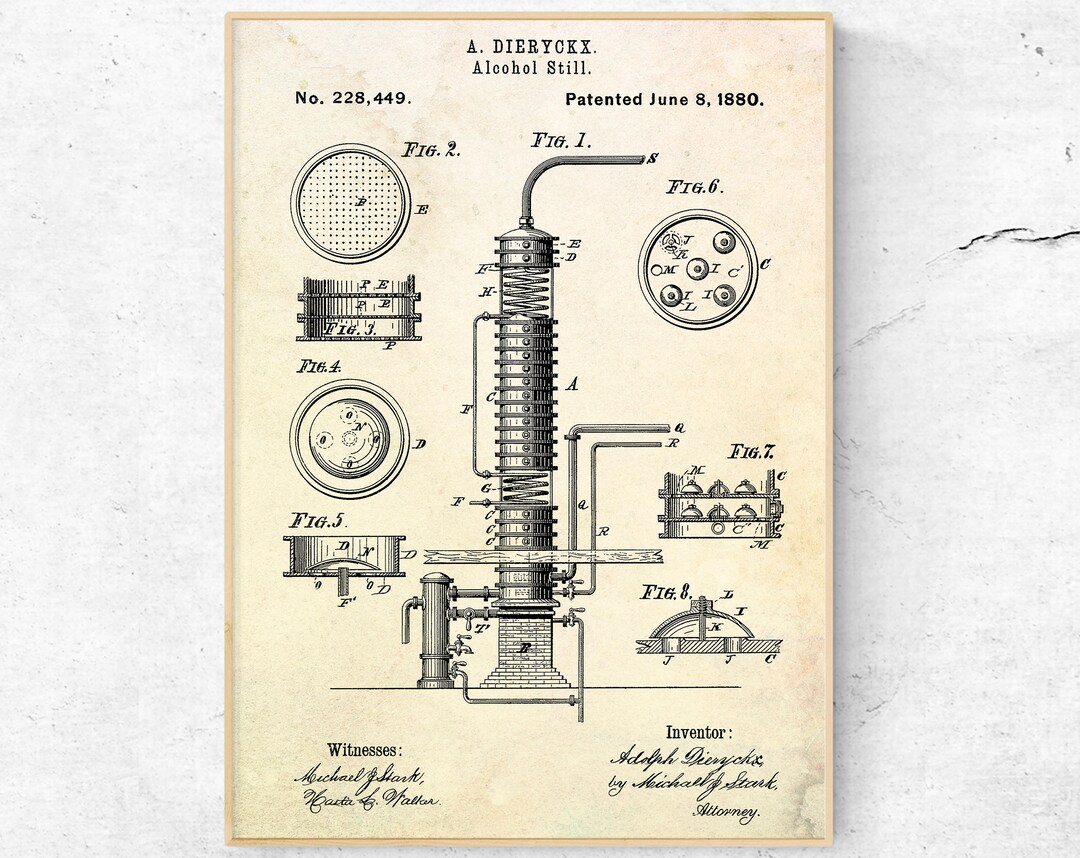 Alcohol Still 1880 Patent Print. Whiskey Gift, Spirits Invention ...