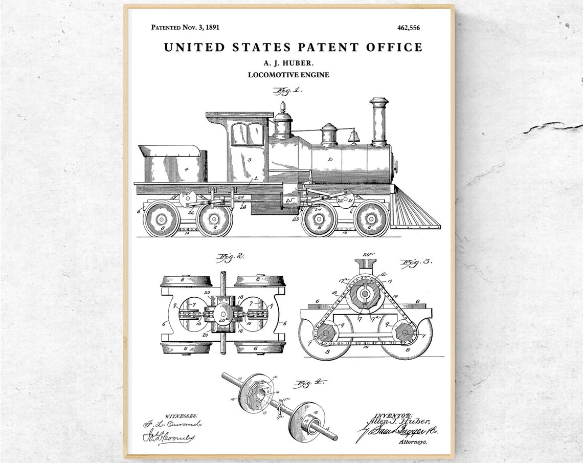 Locomotive Patent Print Railways Wall Art Train Steam Engine | Etsy