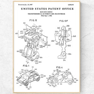 G1 Autobots Bluestreak Patent Prints, Blueprint Poster Decor for Boys ...