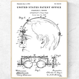 Optometrist Trial Frame Patent Print. Inventions Blueprint Poster. Eye ...
