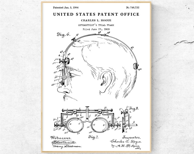 Optometrist Trial Frame Patent Print. Inventions Blueprint Poster. Eye ...